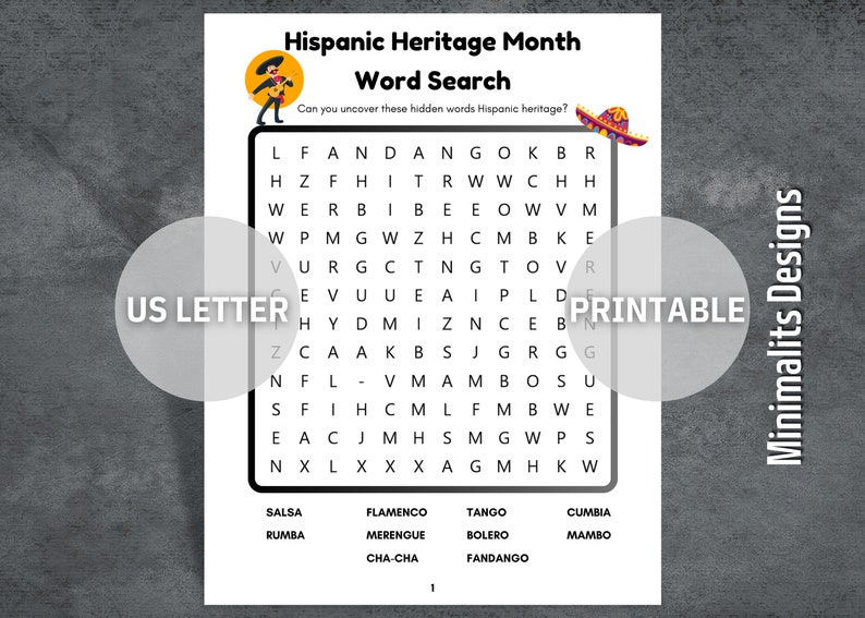 Hispanic Heritage Month, Printable Hispanic Word Search, Celebrate ...