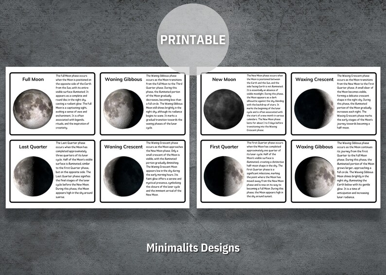 Moon Phases Flash Cards, Preschool Flashcards, Printable Montessori ...