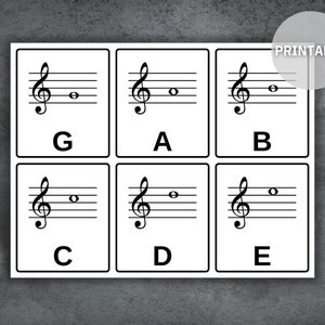 Treble Clef Flash Cards, Printable Music Note Flash Cards, Treble Clef ...