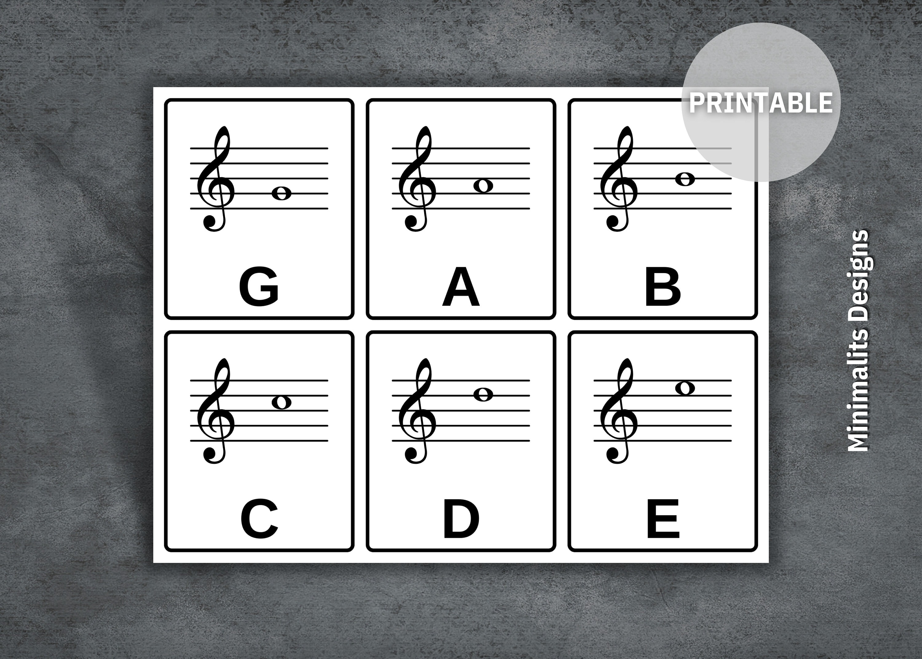 Treble Clef Flash Cards, Printable Music Note Flash Cards, Treble Clef ...