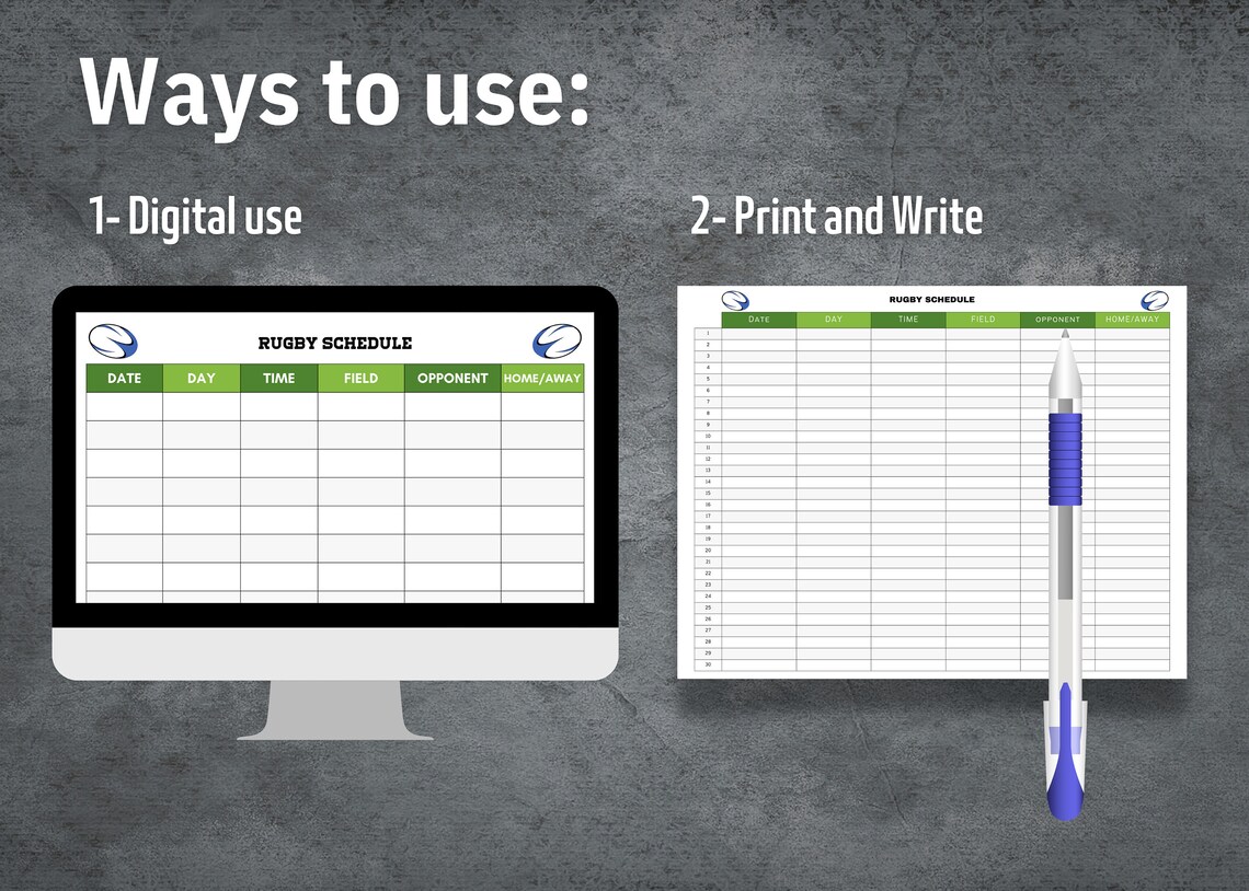 Rugby Schedule Template, Printable Rugby Schedule, Editable Rugby Game ...