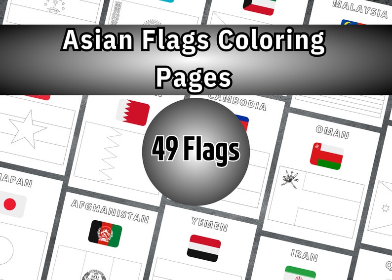 Asian Flags Coloring Pages Printable Flags Coloring Pages - Etsy
