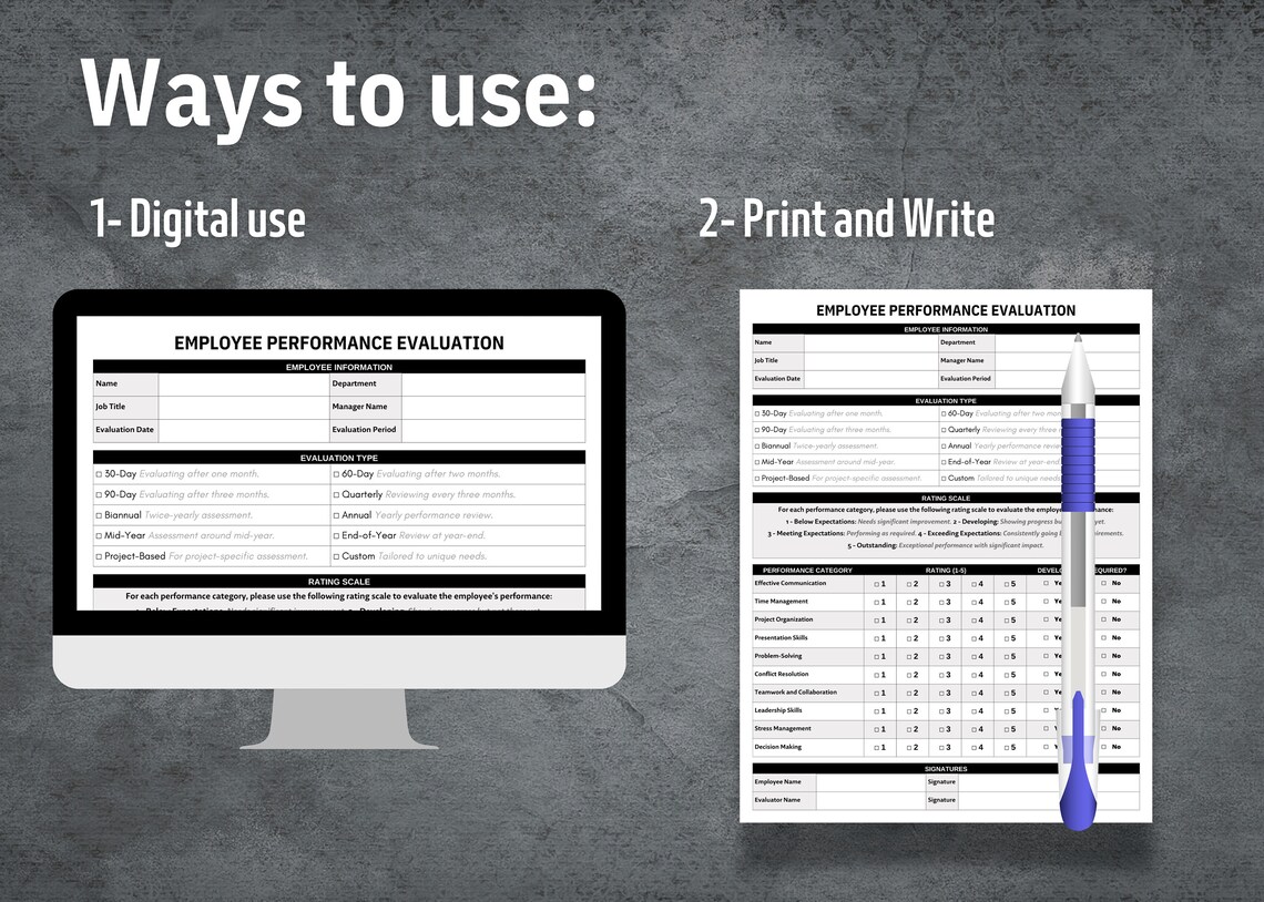 Employee Performance Evaluation, Printable Performance Review, Human ...