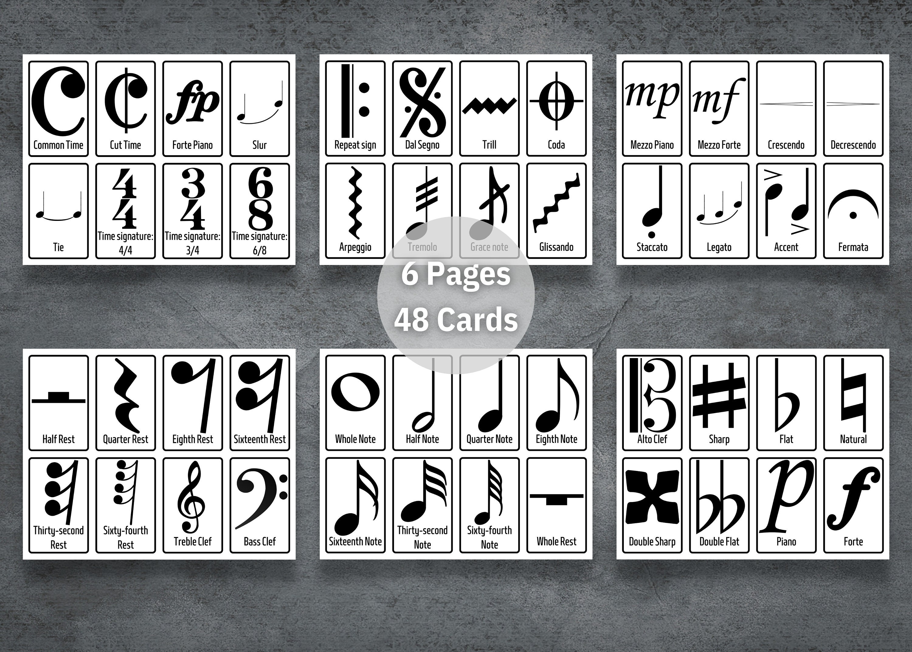 Music Symbol Flash Cards, Printable Music Notation Flash Cards, Musical ...