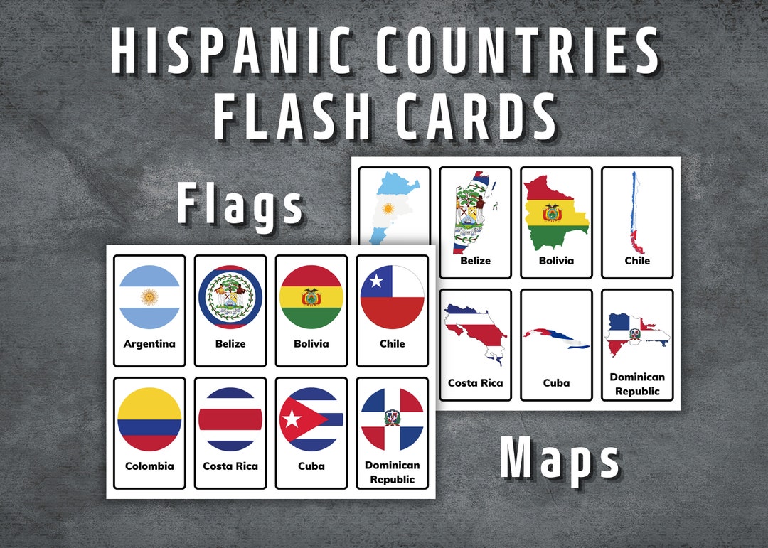 Hispanic Heritage Month, Hispanic Countries Flash Cards, Countries Maps ...