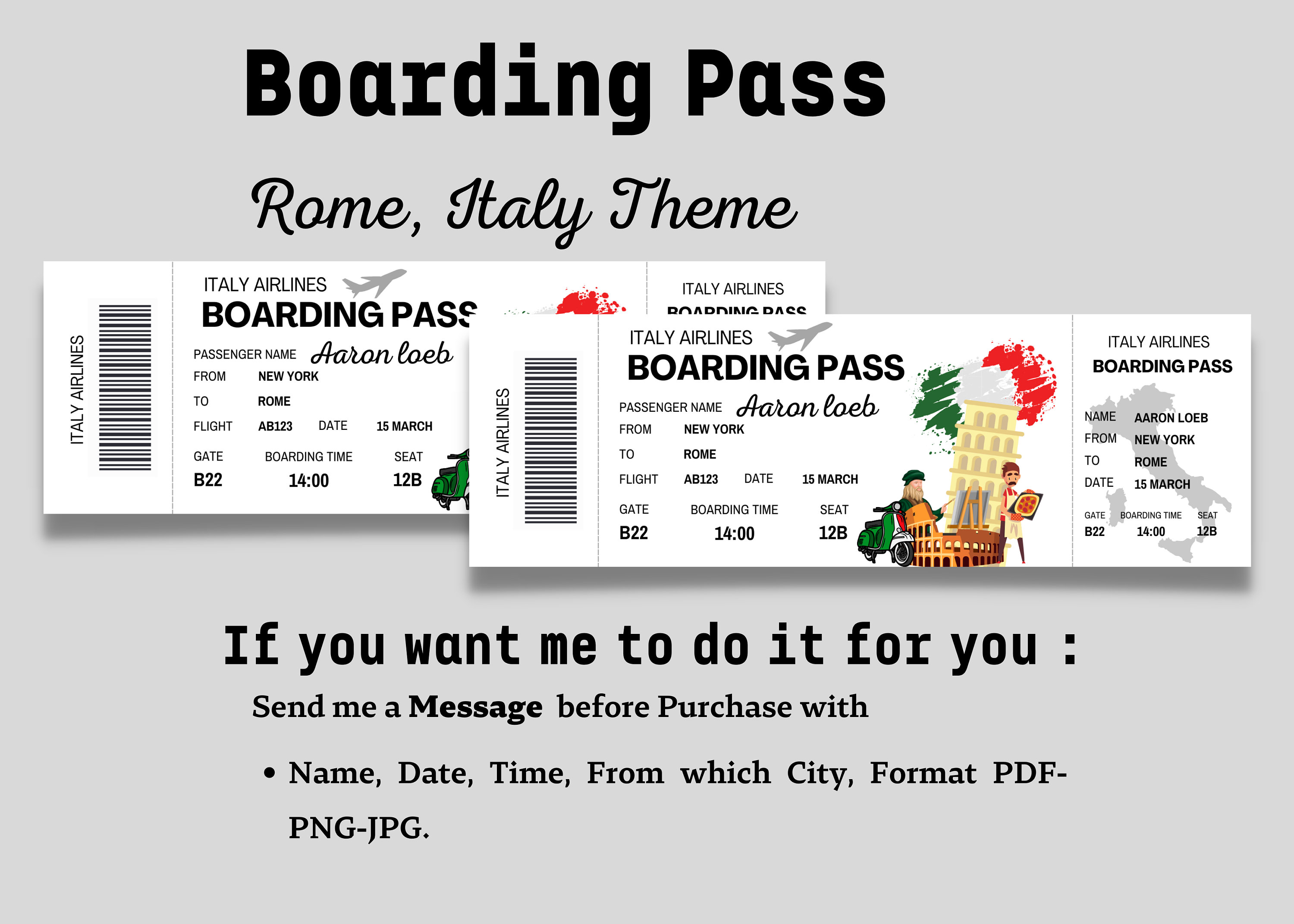 Italy Boarding Pass, Editable Boarding Pass, Vacation Ticket, Printable ...