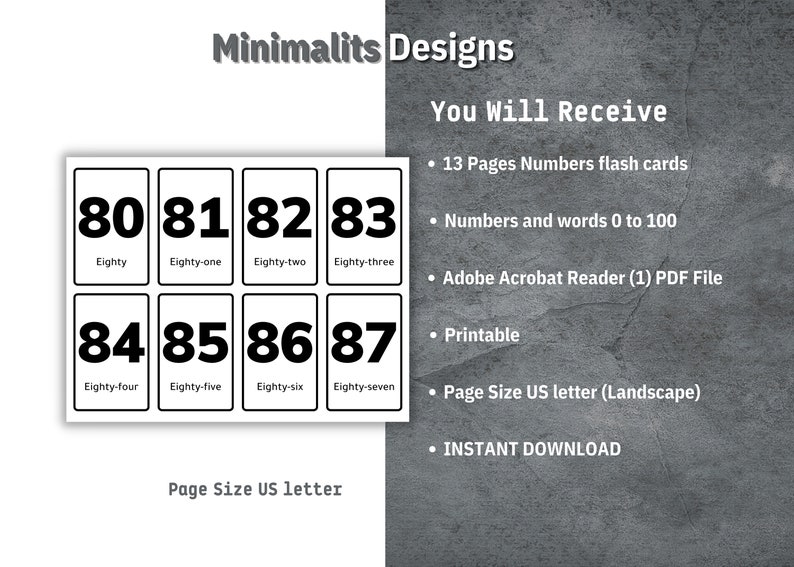 Numbers Flash Cards, Numbers 0 to 100 Flash Cards, Printable Flashcards ...