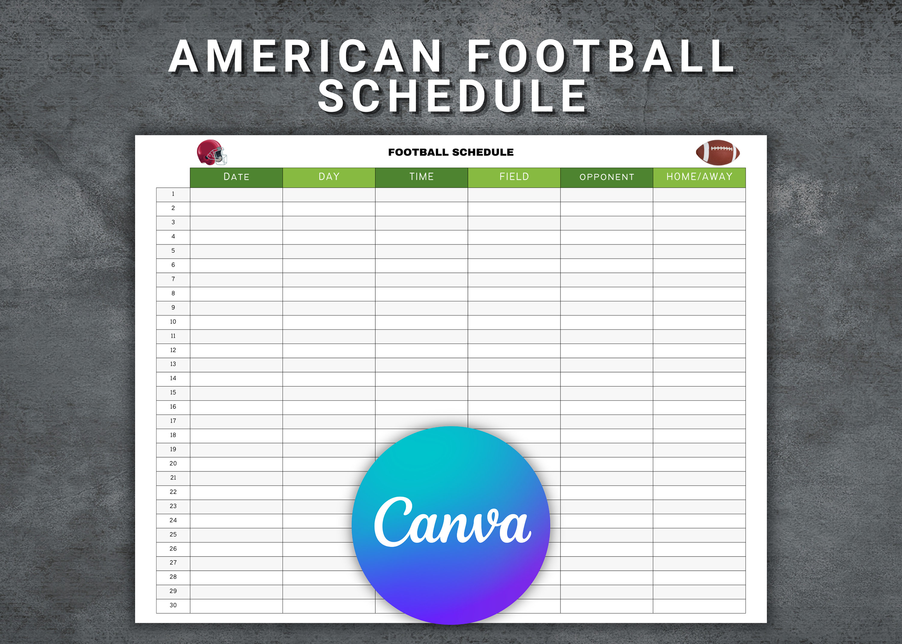 American Football Schedule Template, Printable Football Schedule ...