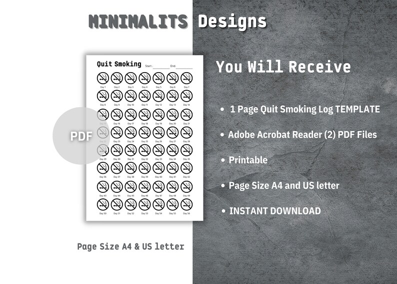Quit Smoking Log, Printable Quit Smoking Log, Stop Smoking Tracker ...