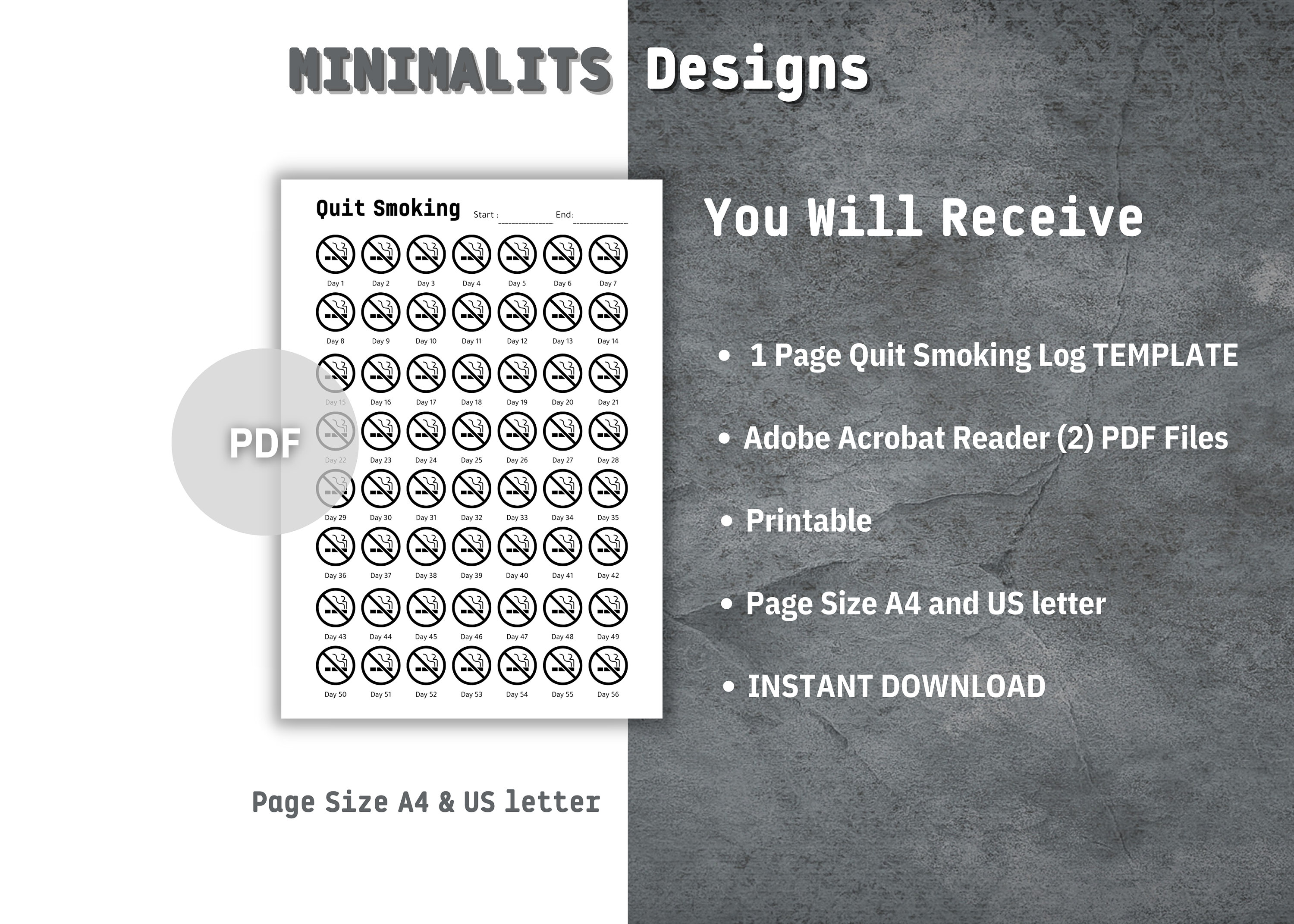 Quit Smoking Log, Printable Quit Smoking Log, Stop Smoking Tracker ...