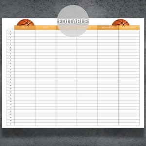 Basketball Schedule Template, Printable Basketball Schedule, Editable ...