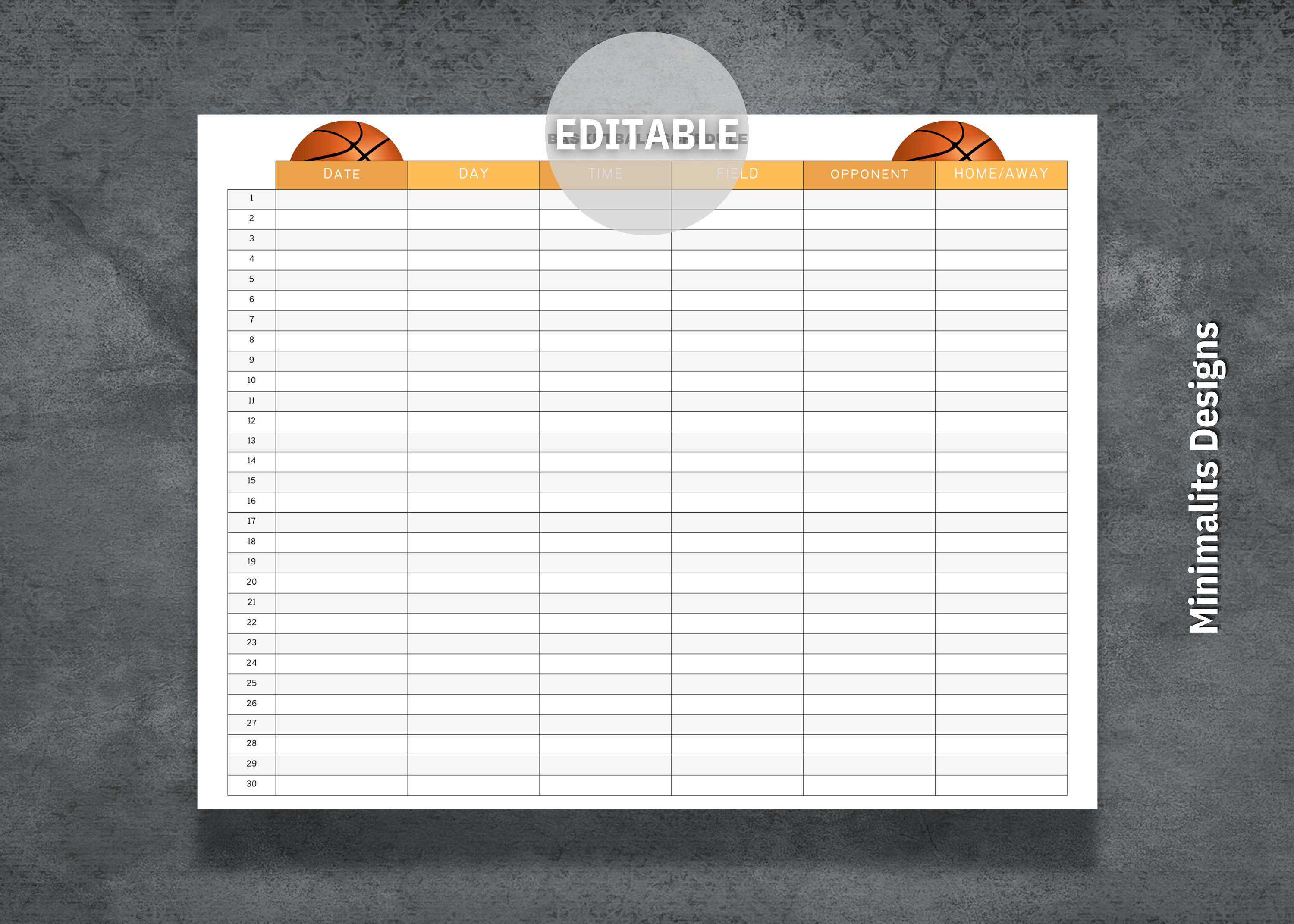 Basketball Schedule Template, Printable Basketball Schedule, Editable ...