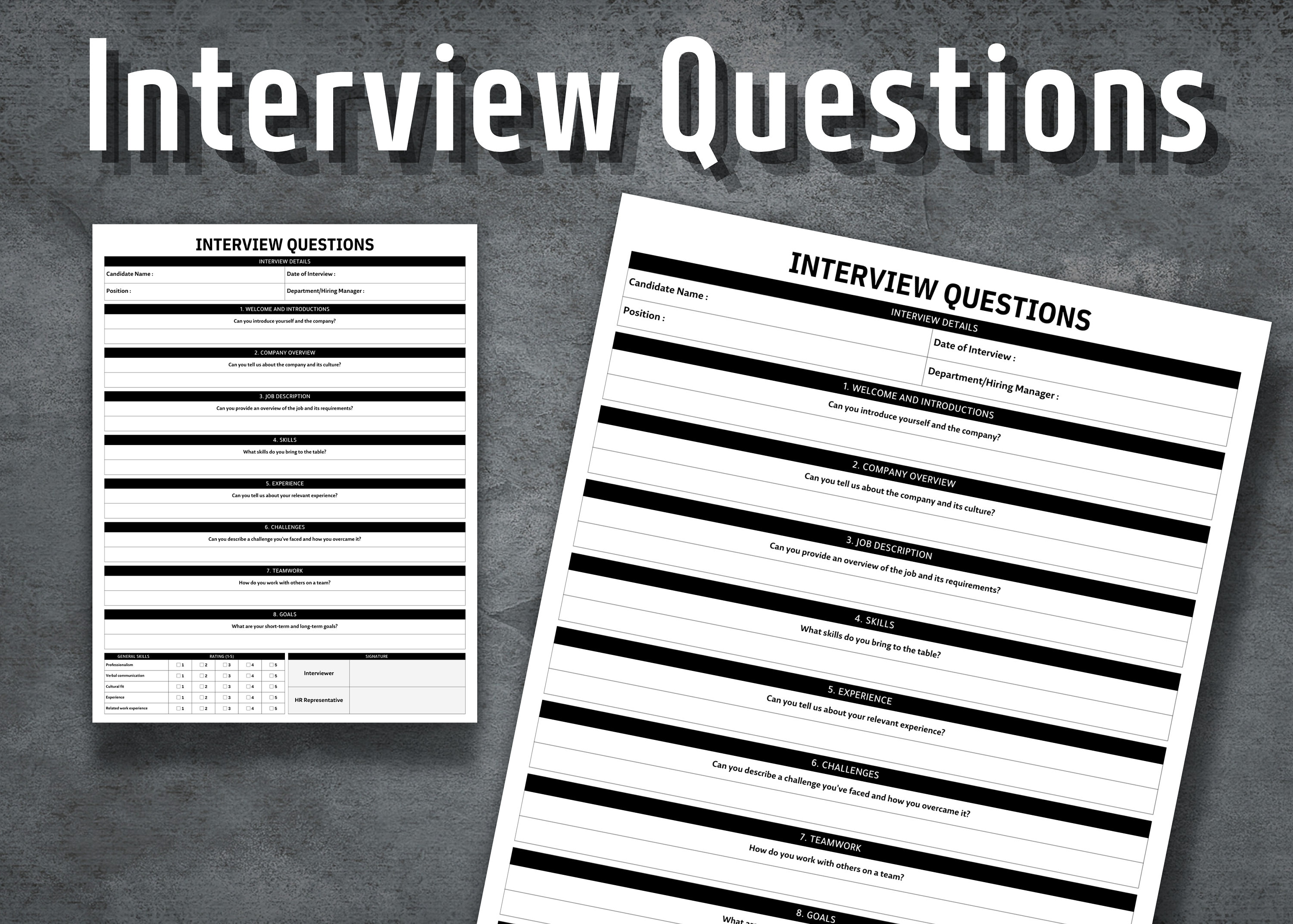 Interview Questions Template, Job Interview Form, Printable Interview ...