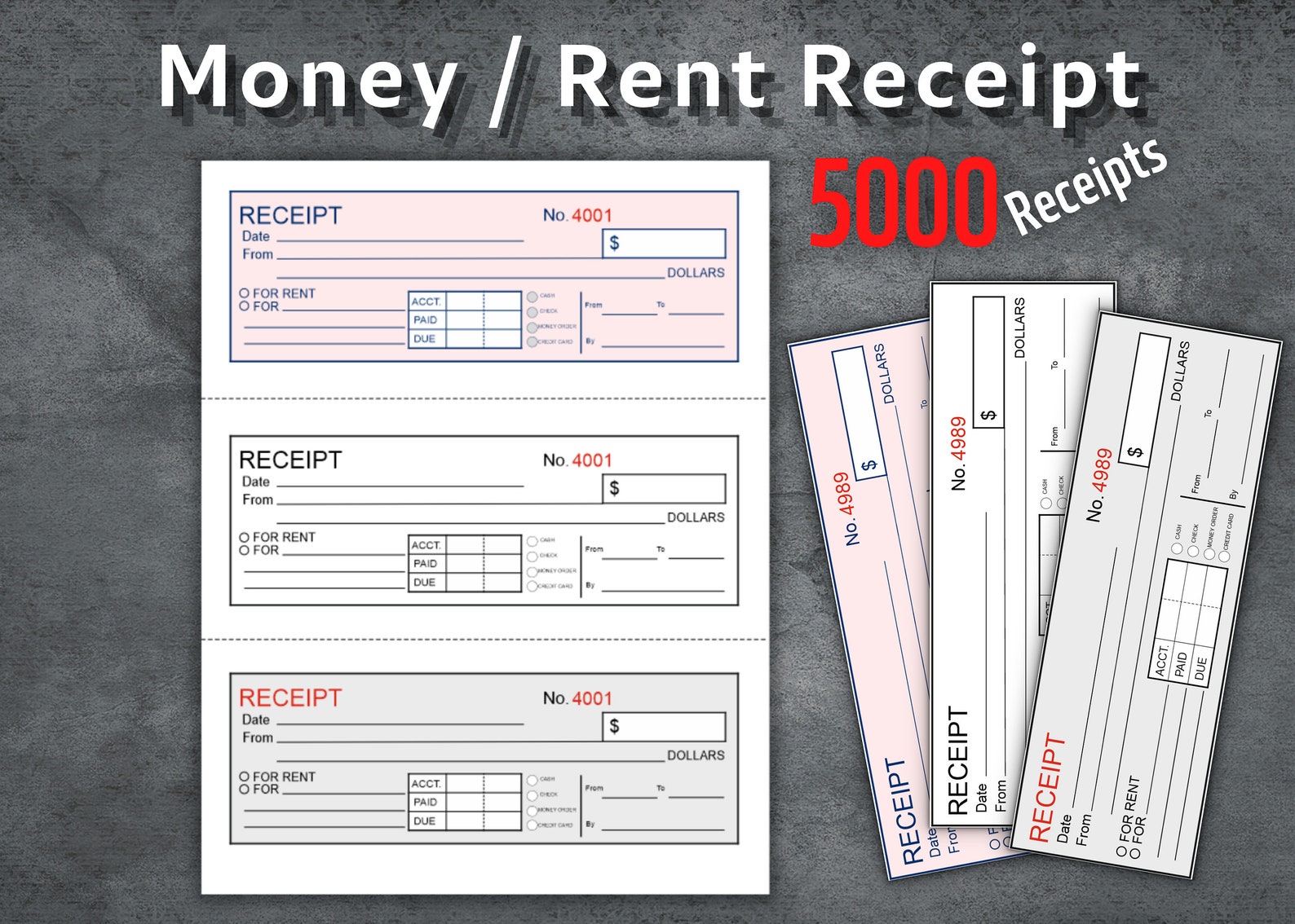 Money or Rent Receipt, Printable Receipt, 5000 Receipts, Rent Receipt ...