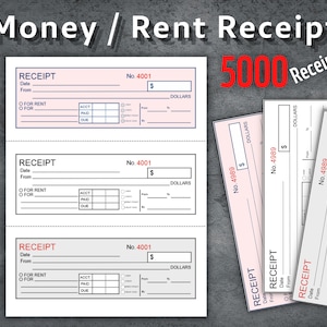 Money or Rent Receipt, Printable Receipt, 5000 Receipts, Rent Receipt ...