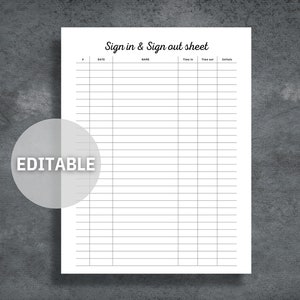 Sign in and Sign Out Sheet, Printable Sign in and Sign Out Sheet, Sign ...