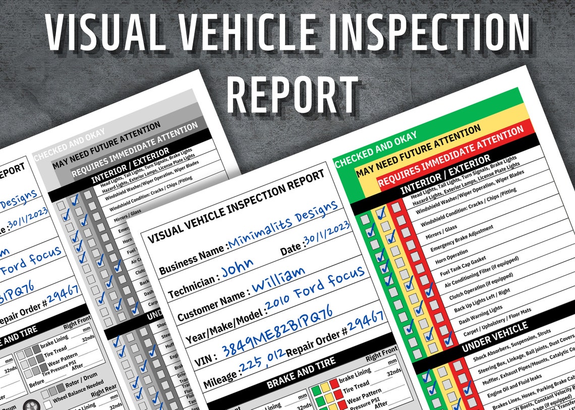 Visual Vehicle Inspection Report, Vehicle Inspection Worksheet, Car ...