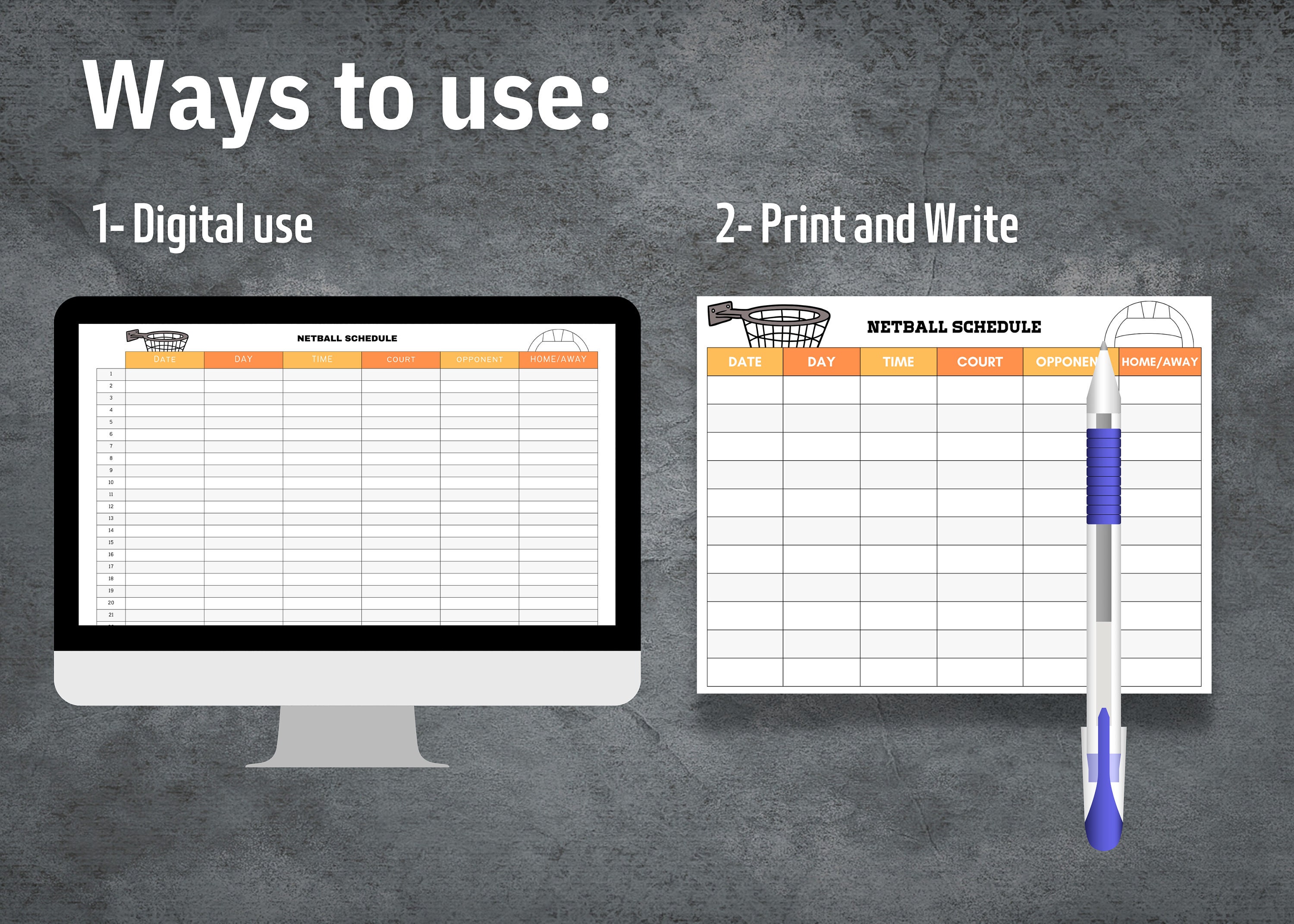 Netball Schedule Template, Printable Netball Schedule, Editable Netball ...