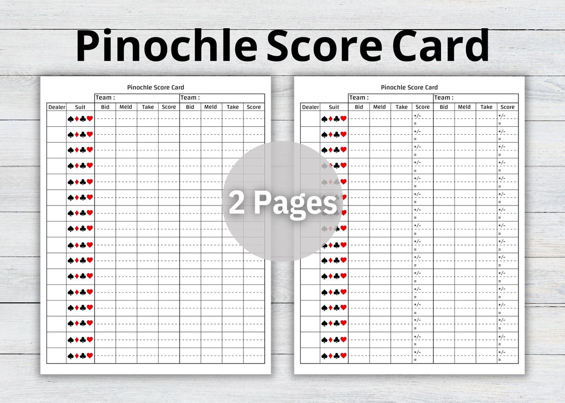 Pinochle Score Card, Pinochle Game, Pinochle Scoresheet, Printable ...
