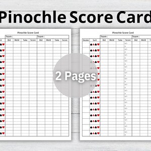 Pinochle Score Card, Pinochle Game, Pinochle Scoresheet, Printable ...