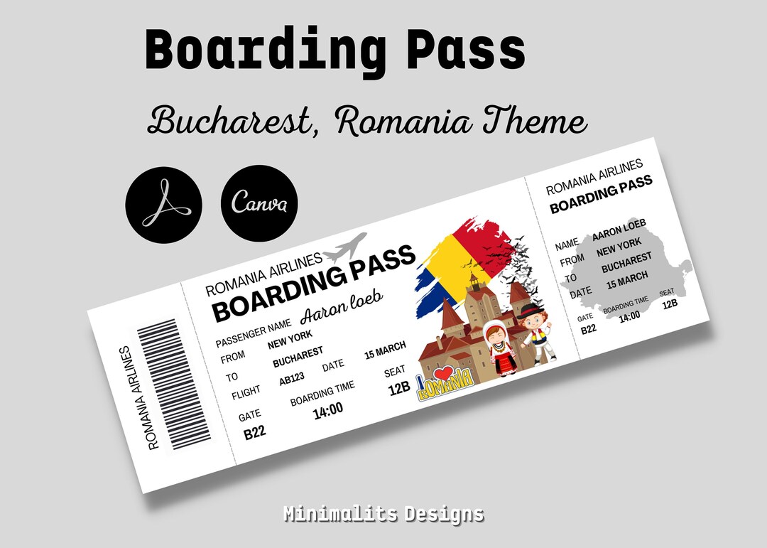 Romania Boarding Pass, Editable Boarding Pass, Vacation Ticket ...