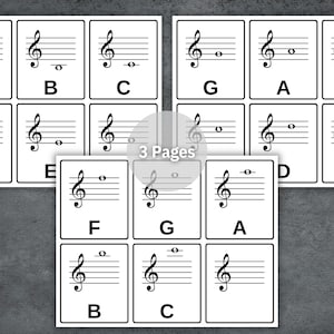 Treble Clef Flash Cards, Printable Music Note Flash Cards, Treble Clef ...