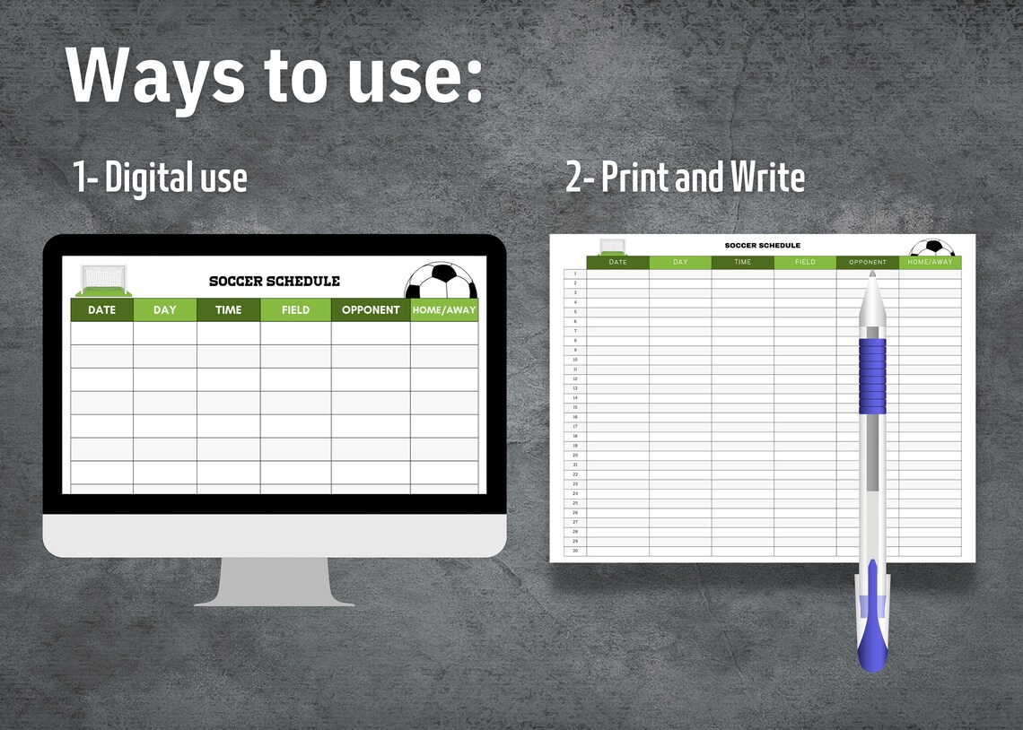 Soccer Schedule Template, Printable Football Schedule, Editable Soccer ...
