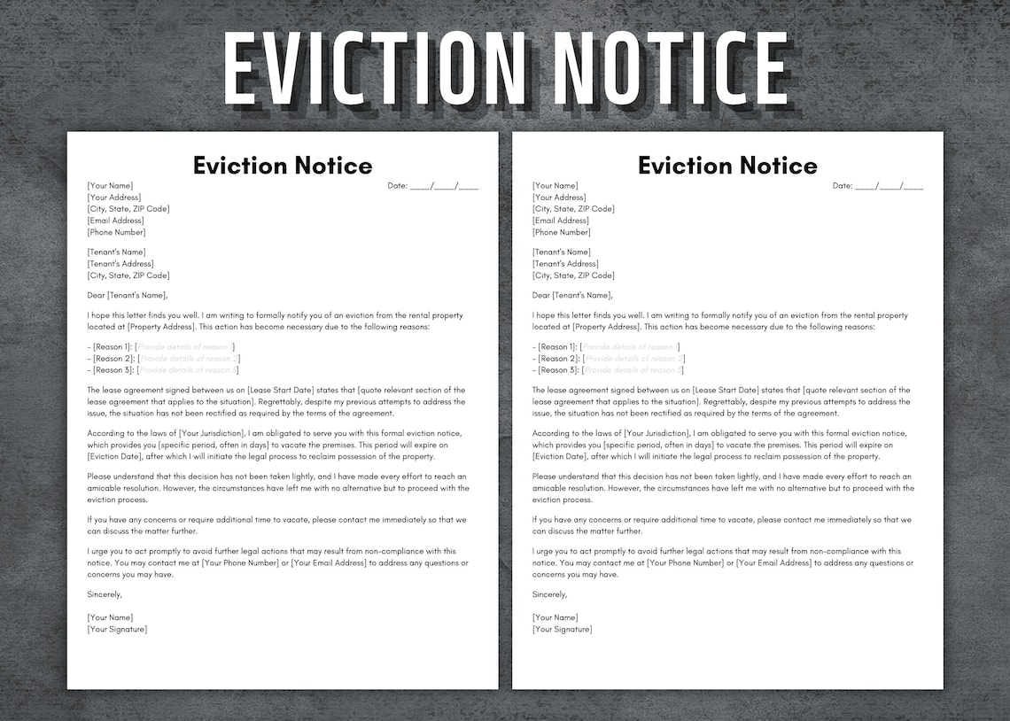 Eviction Notice, Printable Notice to Vacate, Editable Notice of ...