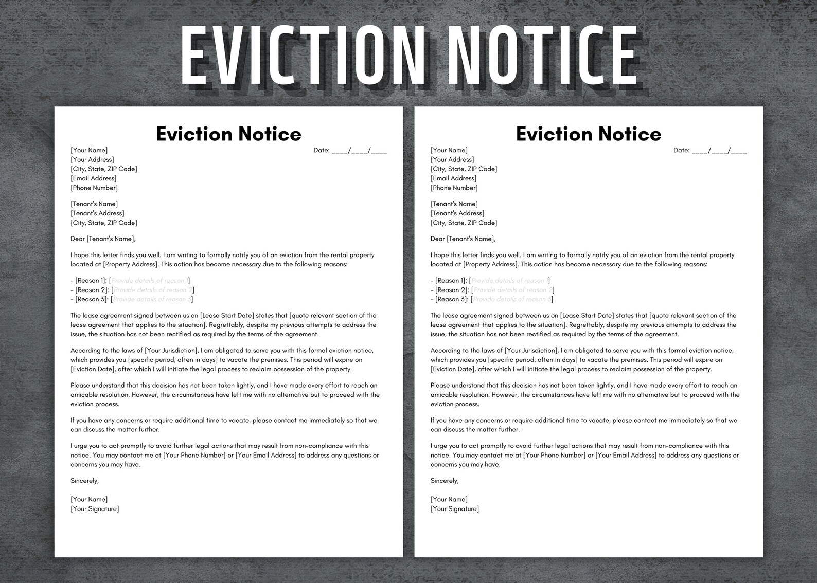 Eviction Notice, Printable Notice to Vacate, Editable Notice of ...