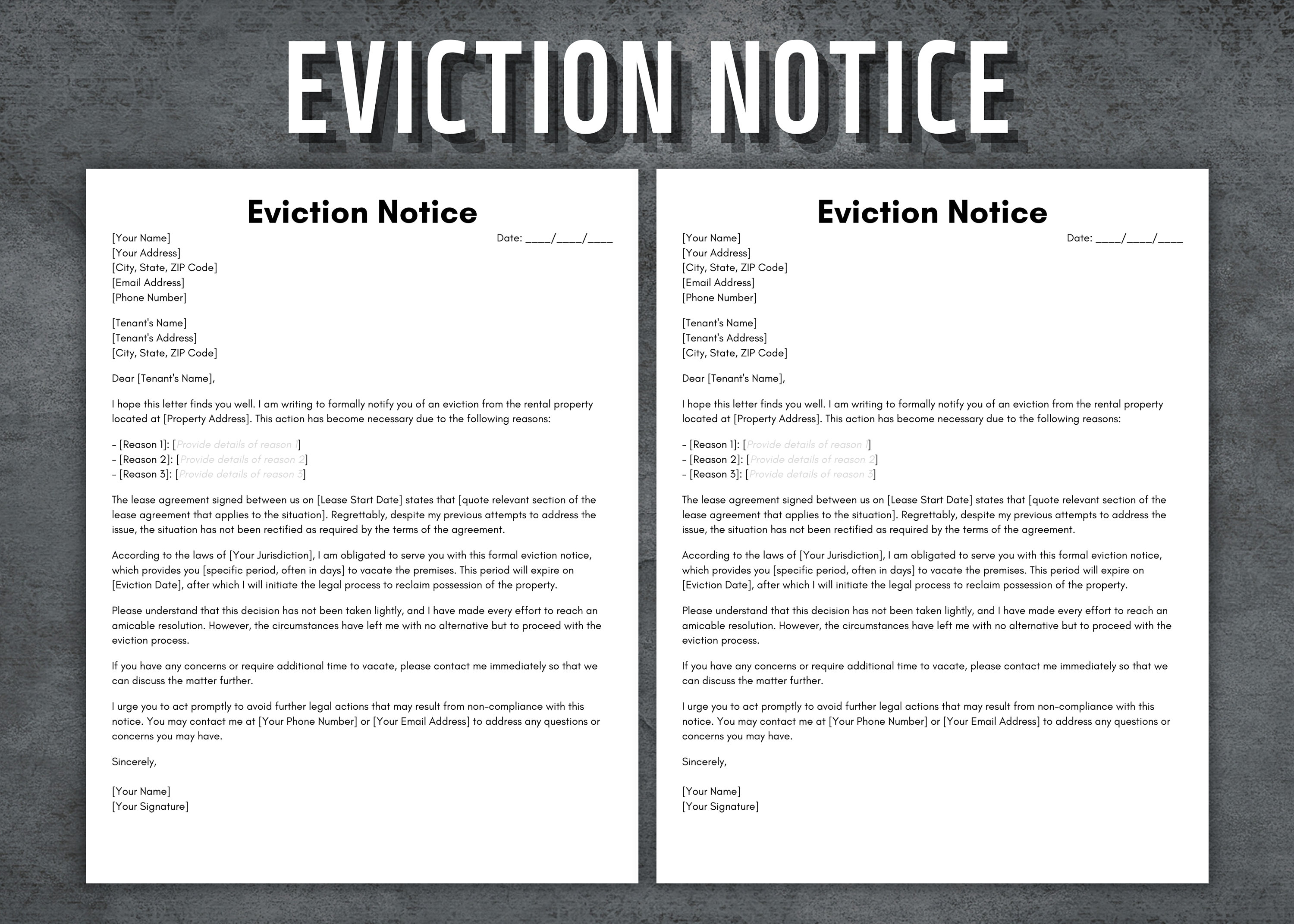 Eviction Notice, Printable Notice to Vacate, Editable Notice of ...