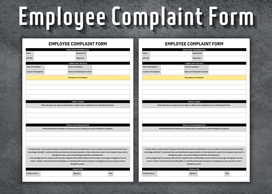 Employee Complaint Form Printable Employee Complaint - Etsy