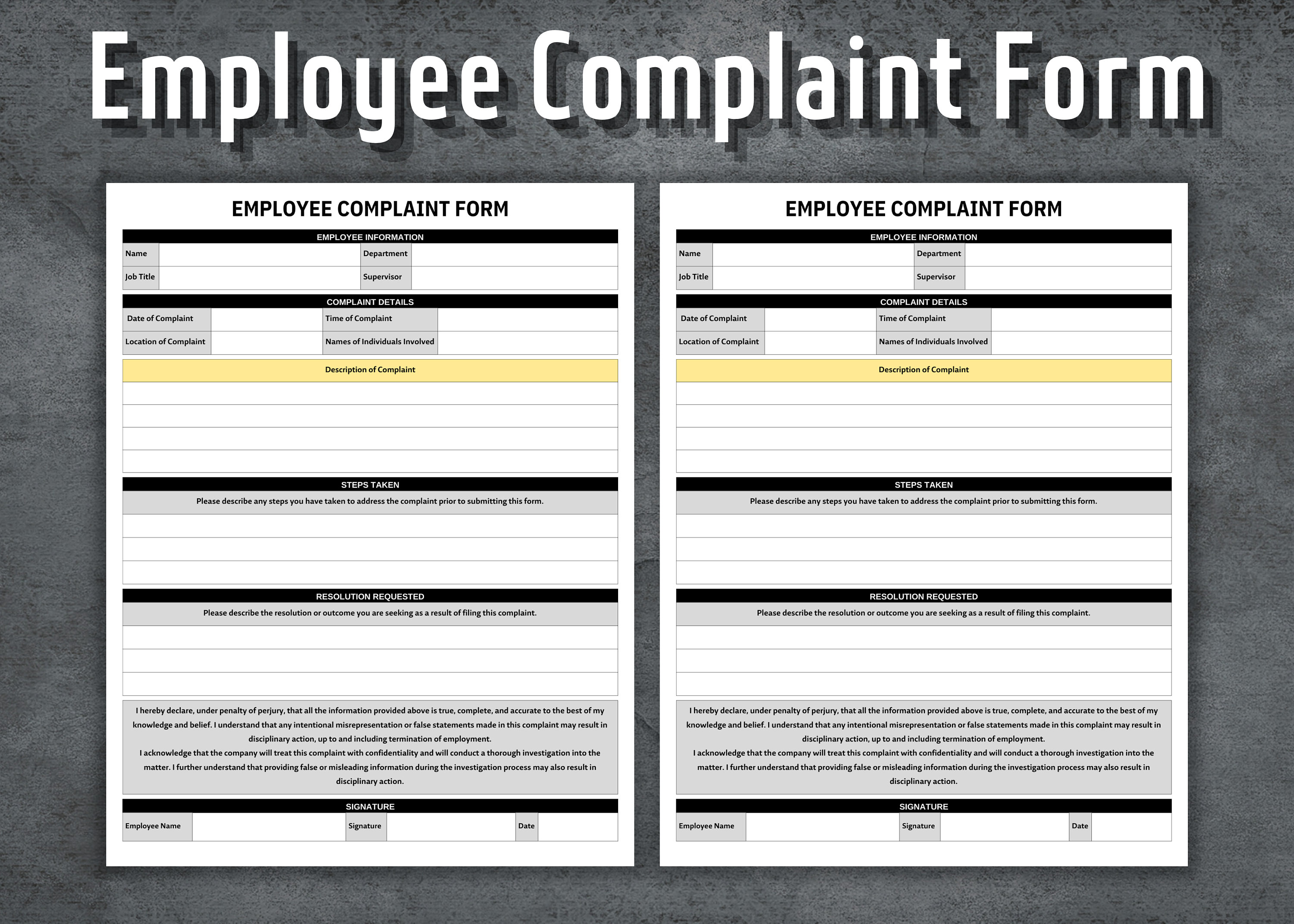 Employee Complaint Form, Printable Employee Complaint Template, HR ...