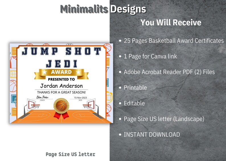 Basketball Award Certificates, End of Season Basketball Award, Award ...