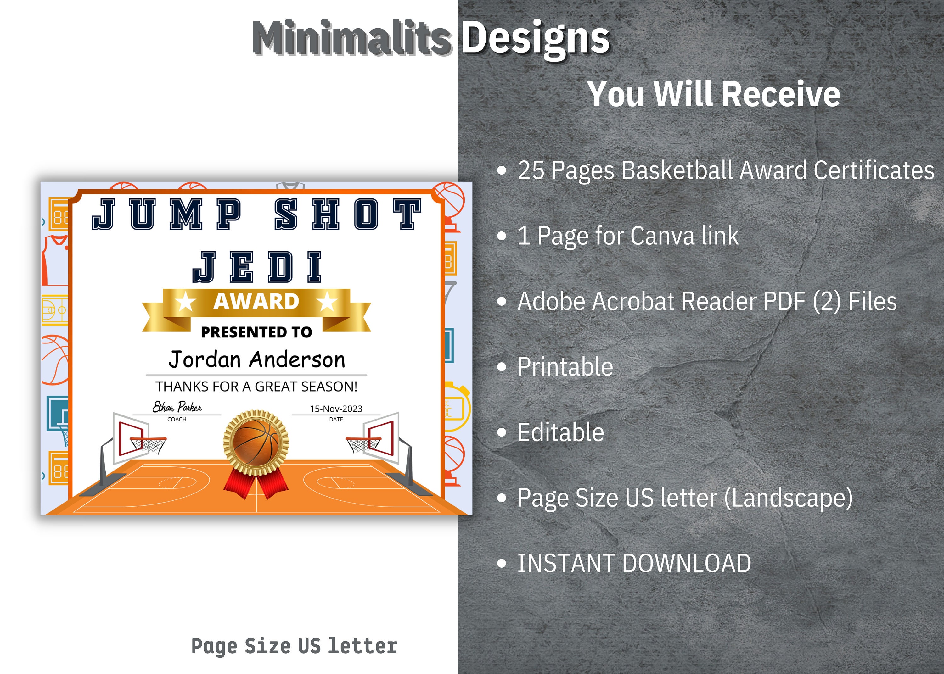 Basketball Award Certificates, End of Season Basketball Award, Award ...