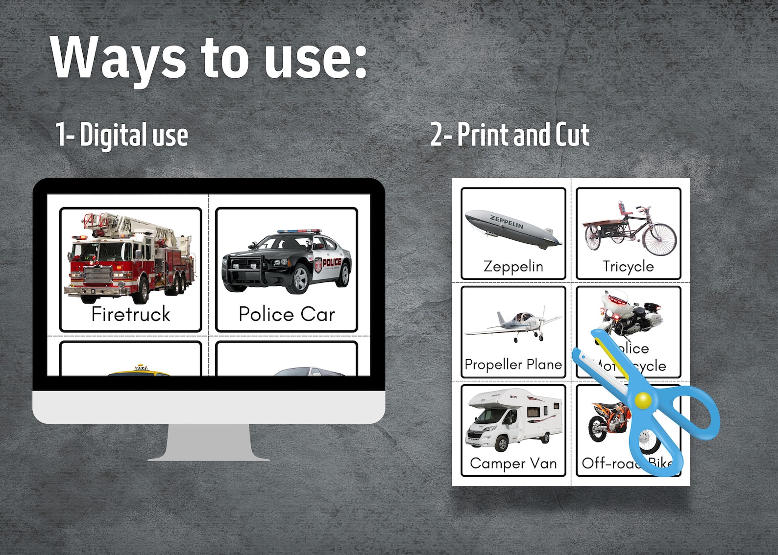 Vehicles Flash Cards, Preschool Flashcards, Printable Montessori Cards ...