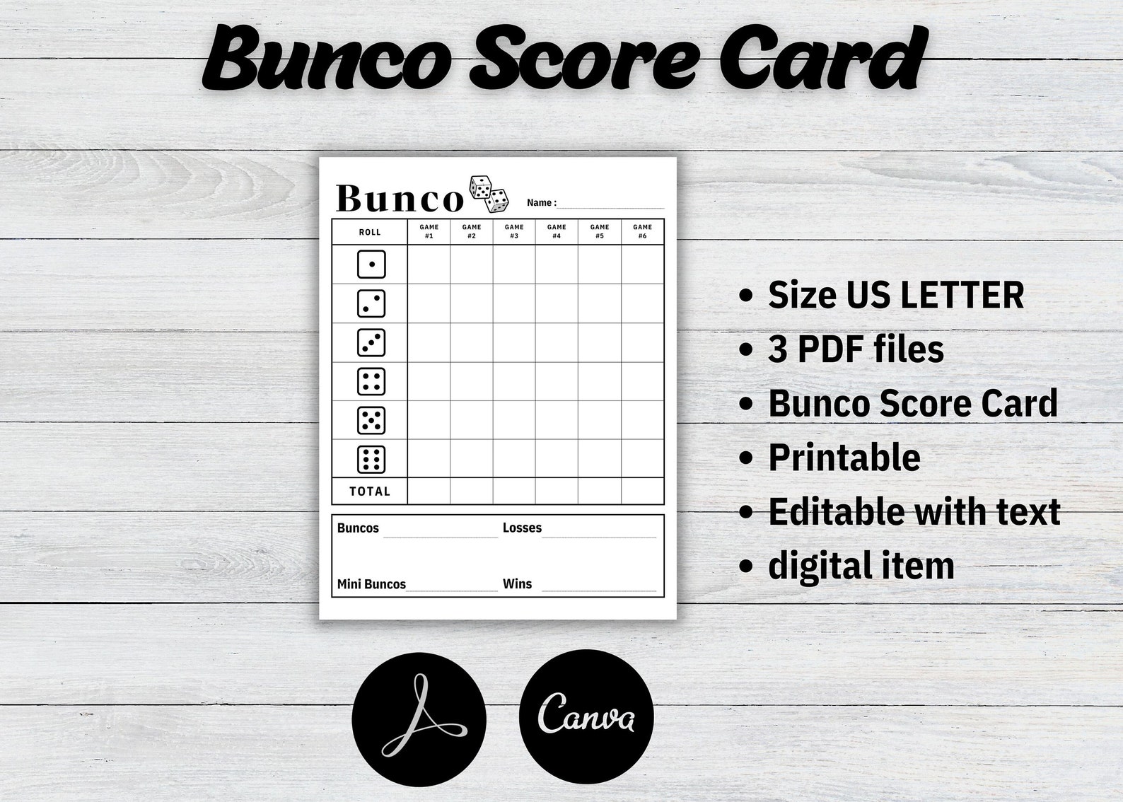 Bunco Score Card, Bunco Score Pad, Dice Game Card, Bunco Game, Bunco ...