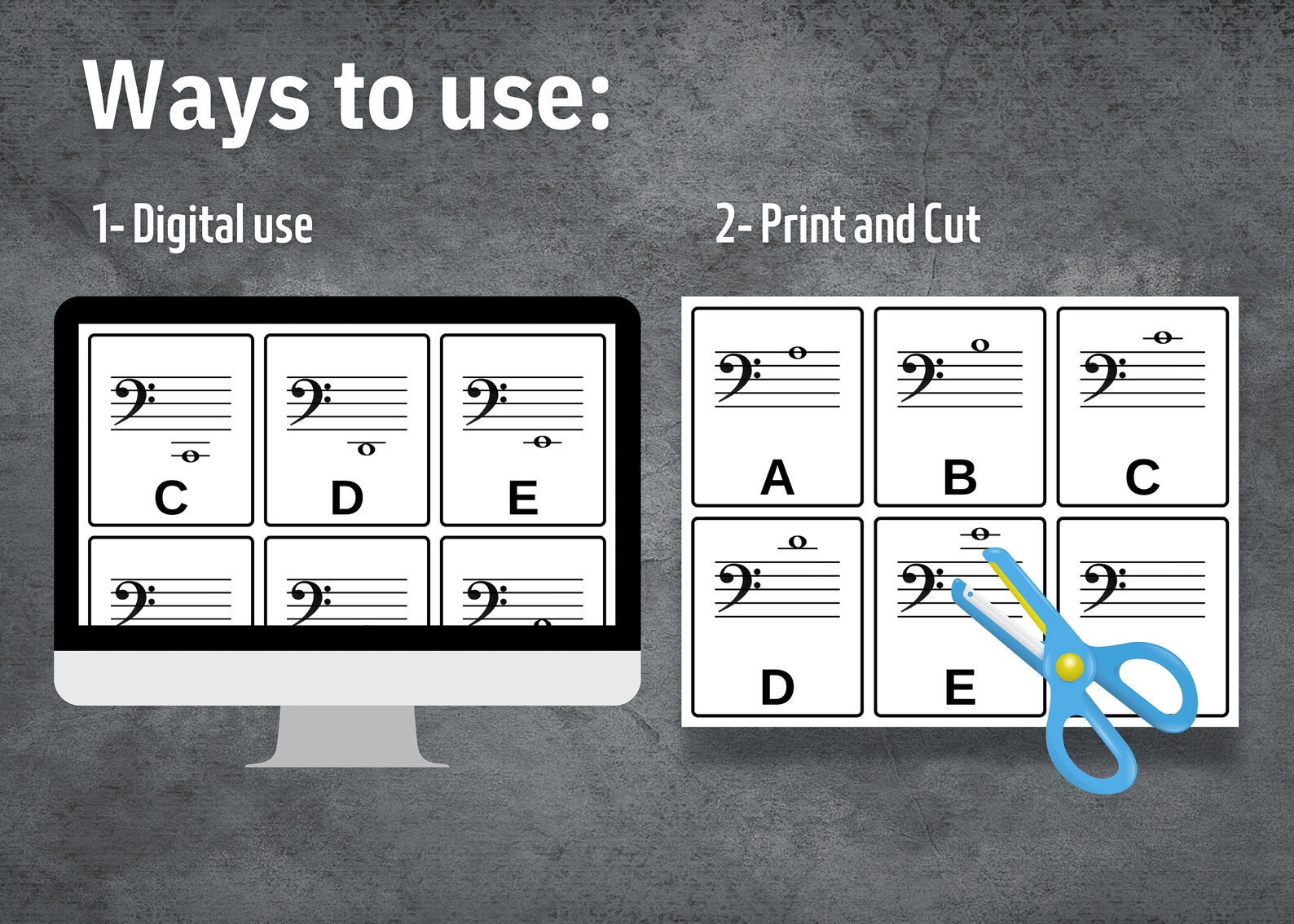 Bass Clef Flash Cards, Printable Music Note Flash Cards, Bass Clef ...
