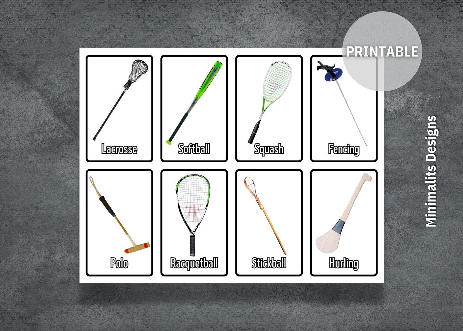 Sports Sticks Flash Cards, Preschool Flashcards, Printable Montessori ...