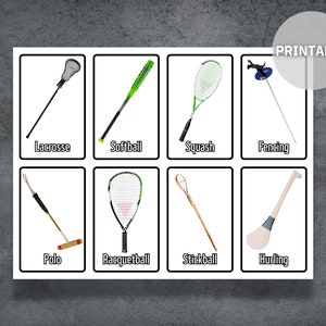 Sports Sticks Flash Cards, Preschool Flashcards, Printable Montessori ...