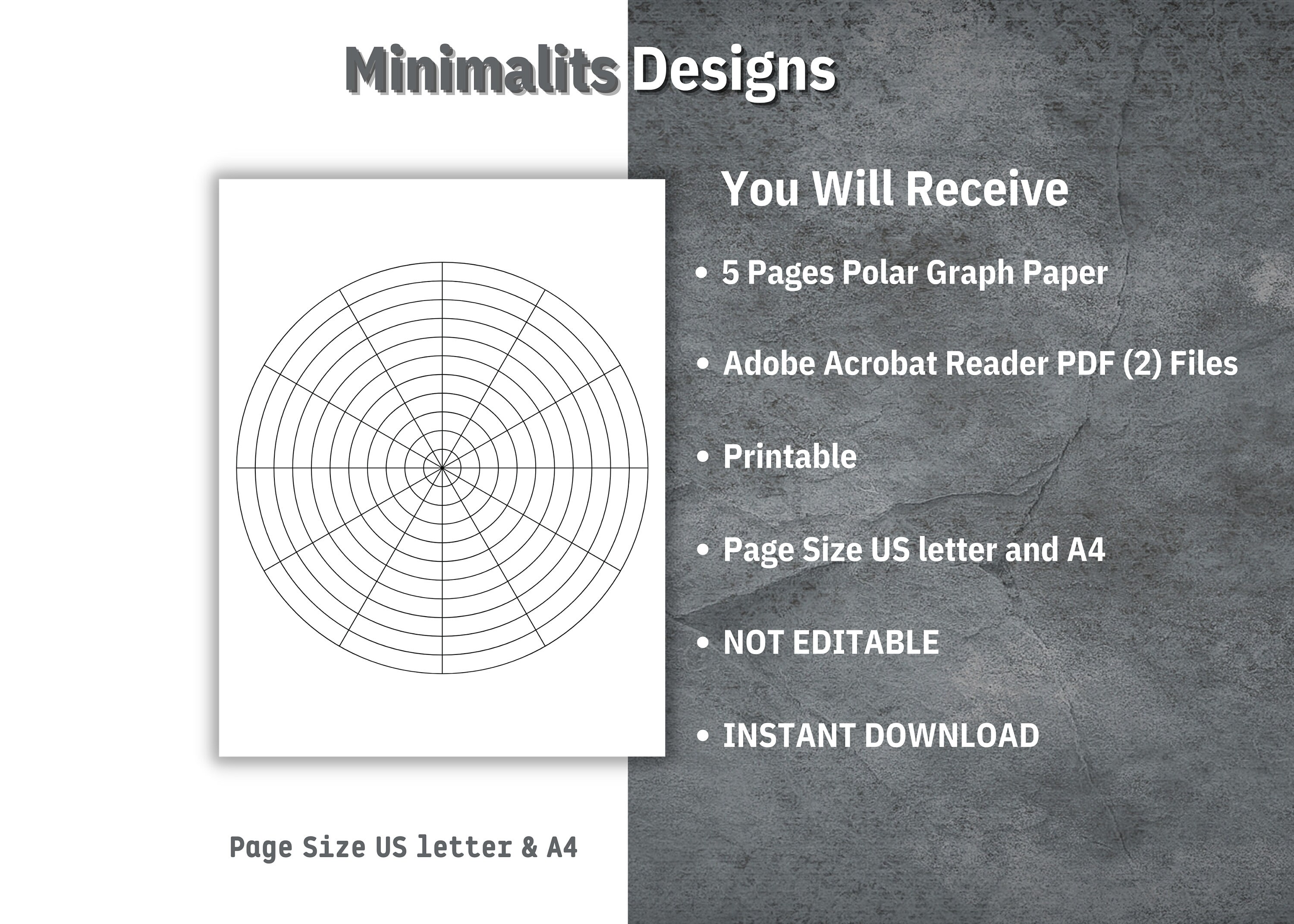 Polar Graph Paper, Printable Circular Graph Paper, Circular Grid Paper ...