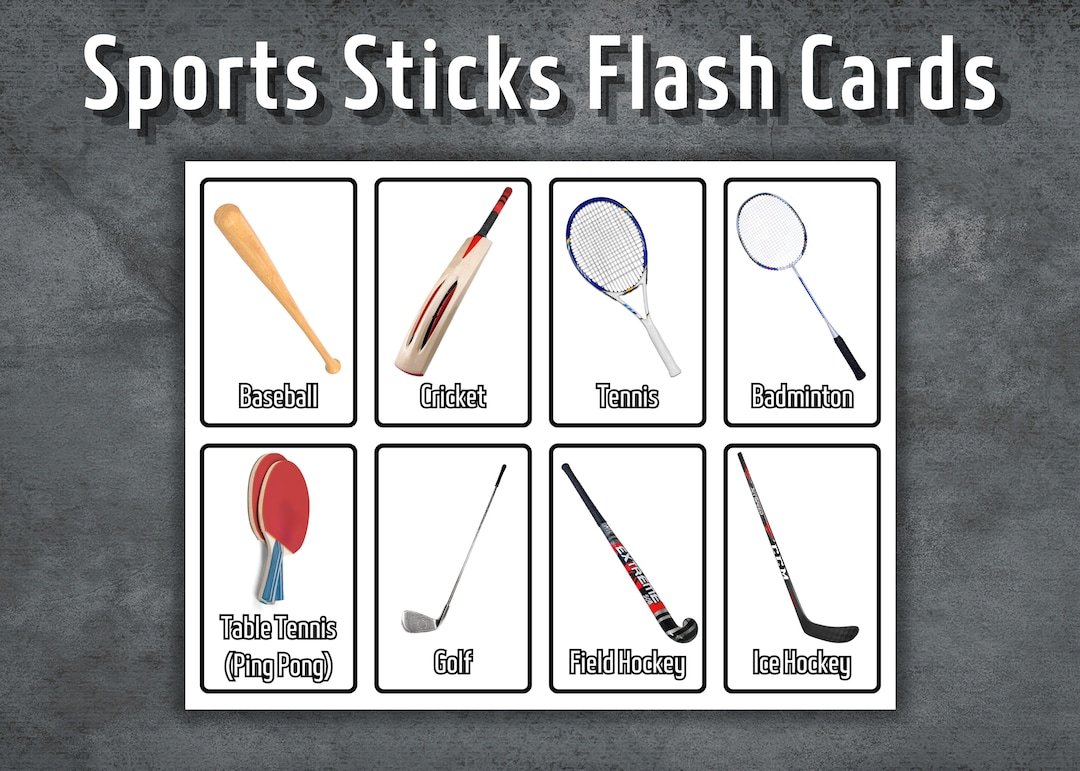 Sports Sticks Flash Cards, Preschool Flashcards, Printable Montessori ...