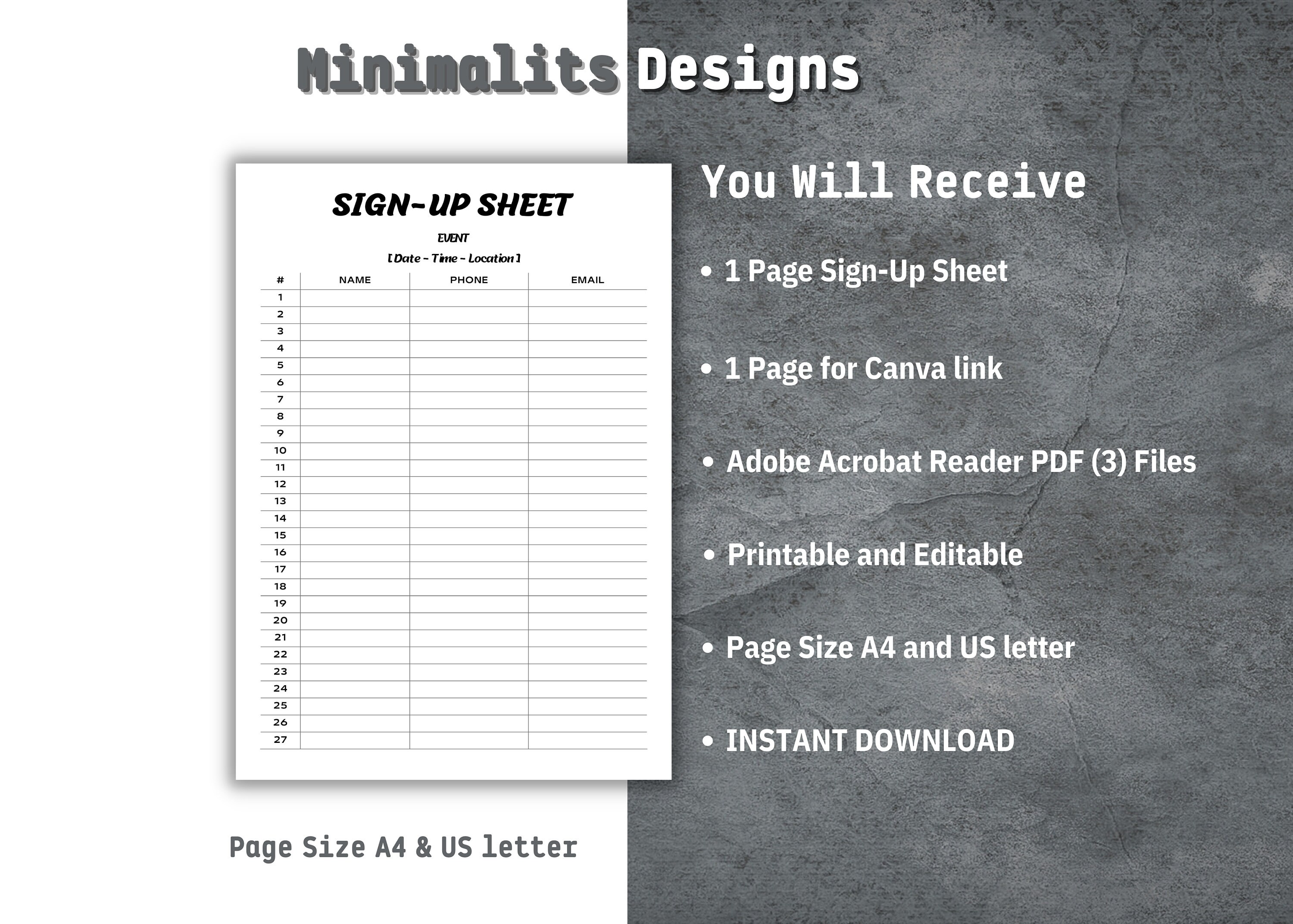 Simple Sign up Sheet, Sign up Template, Sign up Sheet, Event Sign Up ...