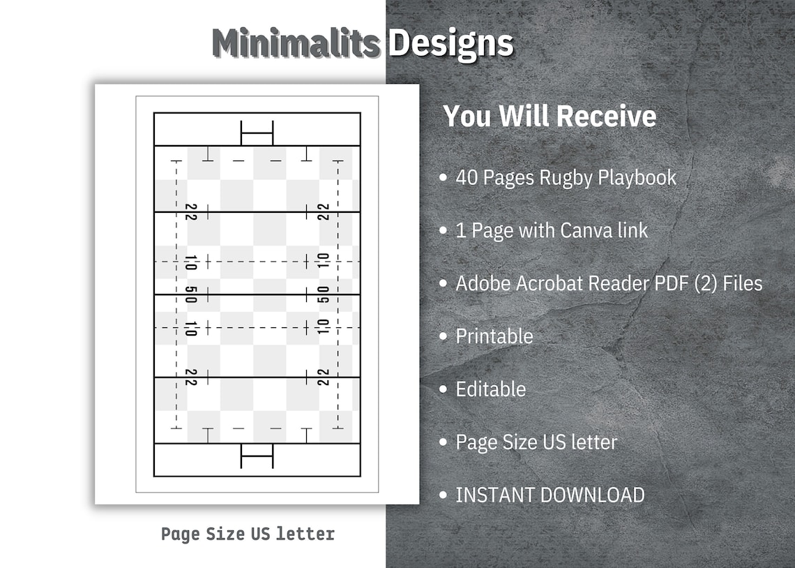 Rugby Playbook Template, Printable Blank Rugby Diagrams, Canva Template ...