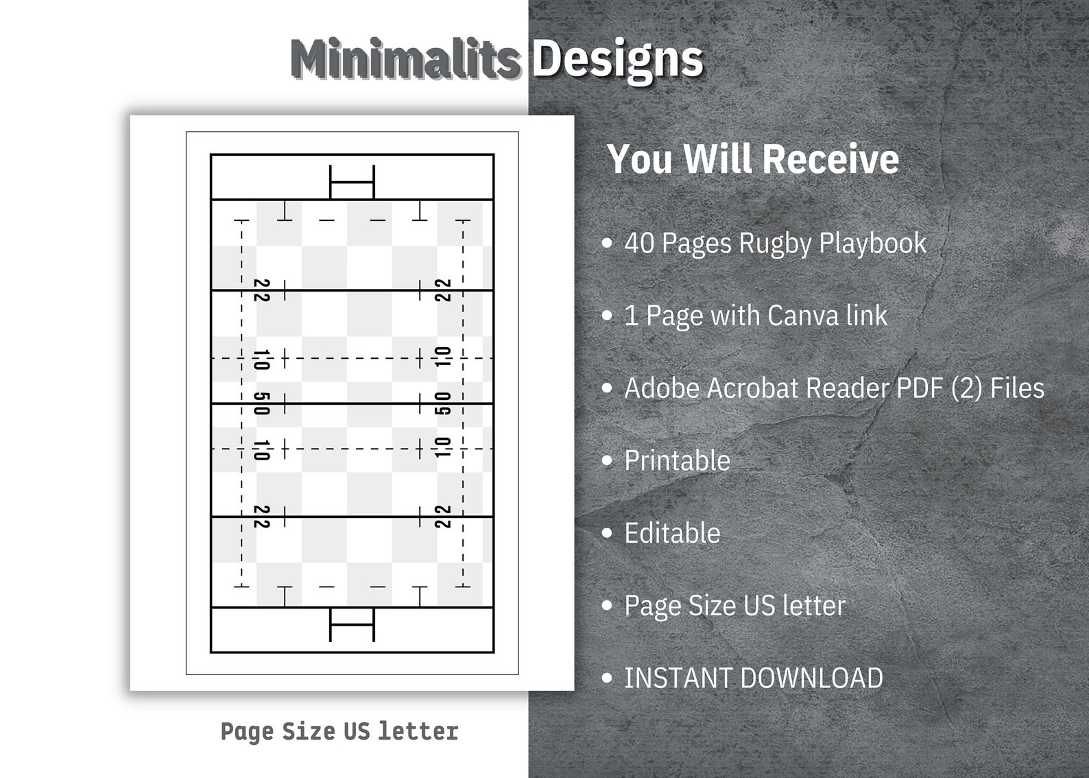 Rugby Playbook Template, Printable Blank Rugby Diagrams, Canva Template ...