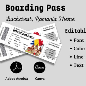 Romania Boarding Pass, Editable Boarding Pass, Vacation Ticket ...