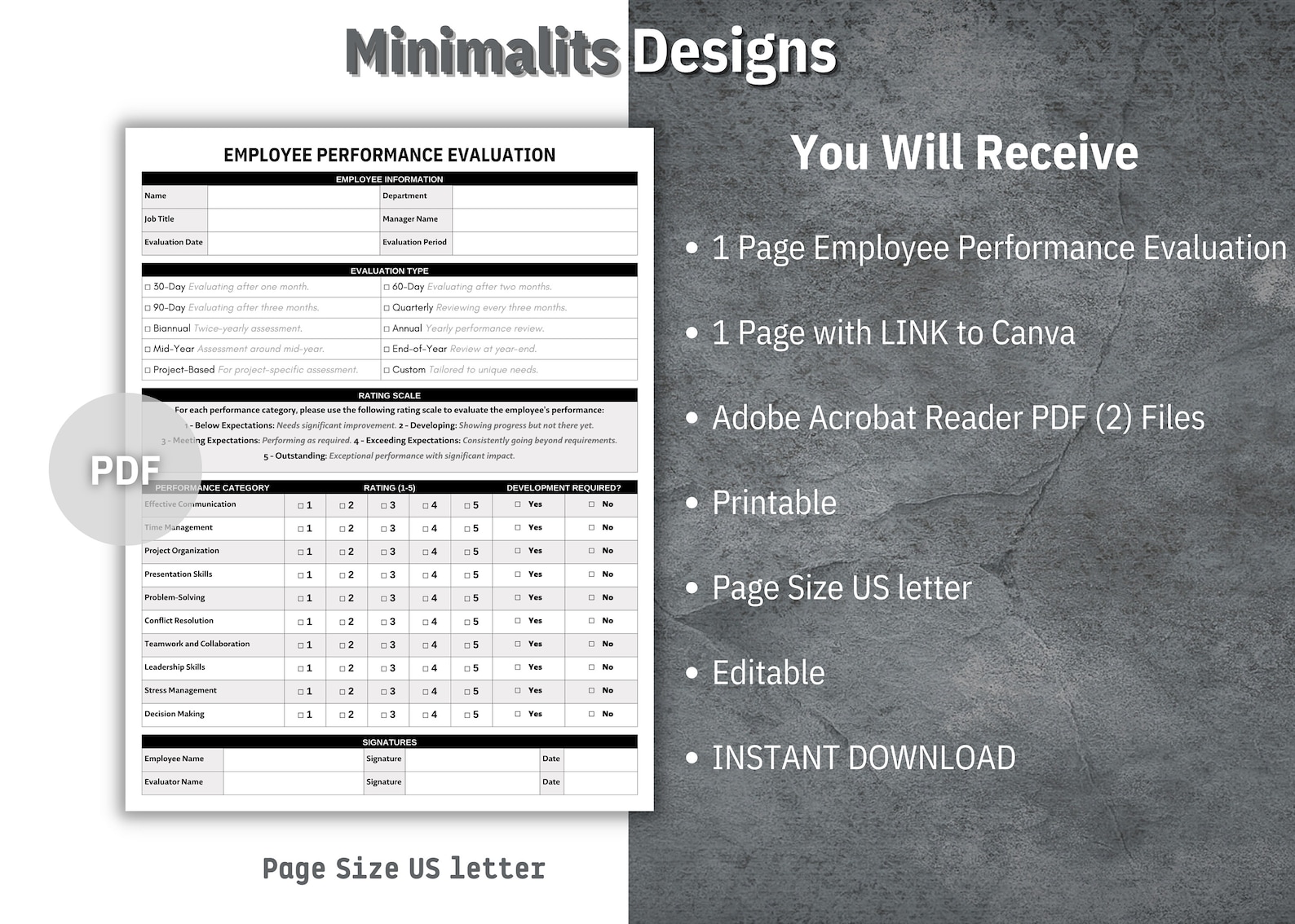 Employee Performance Evaluation, Printable Performance Review, Human ...
