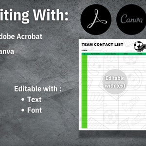 Football Team Contact List, Information Sheet, Printable Contact Sheet ...