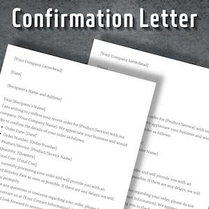 Confirmation Letter, Printable Confirmation Order, Confirming Agreement ...