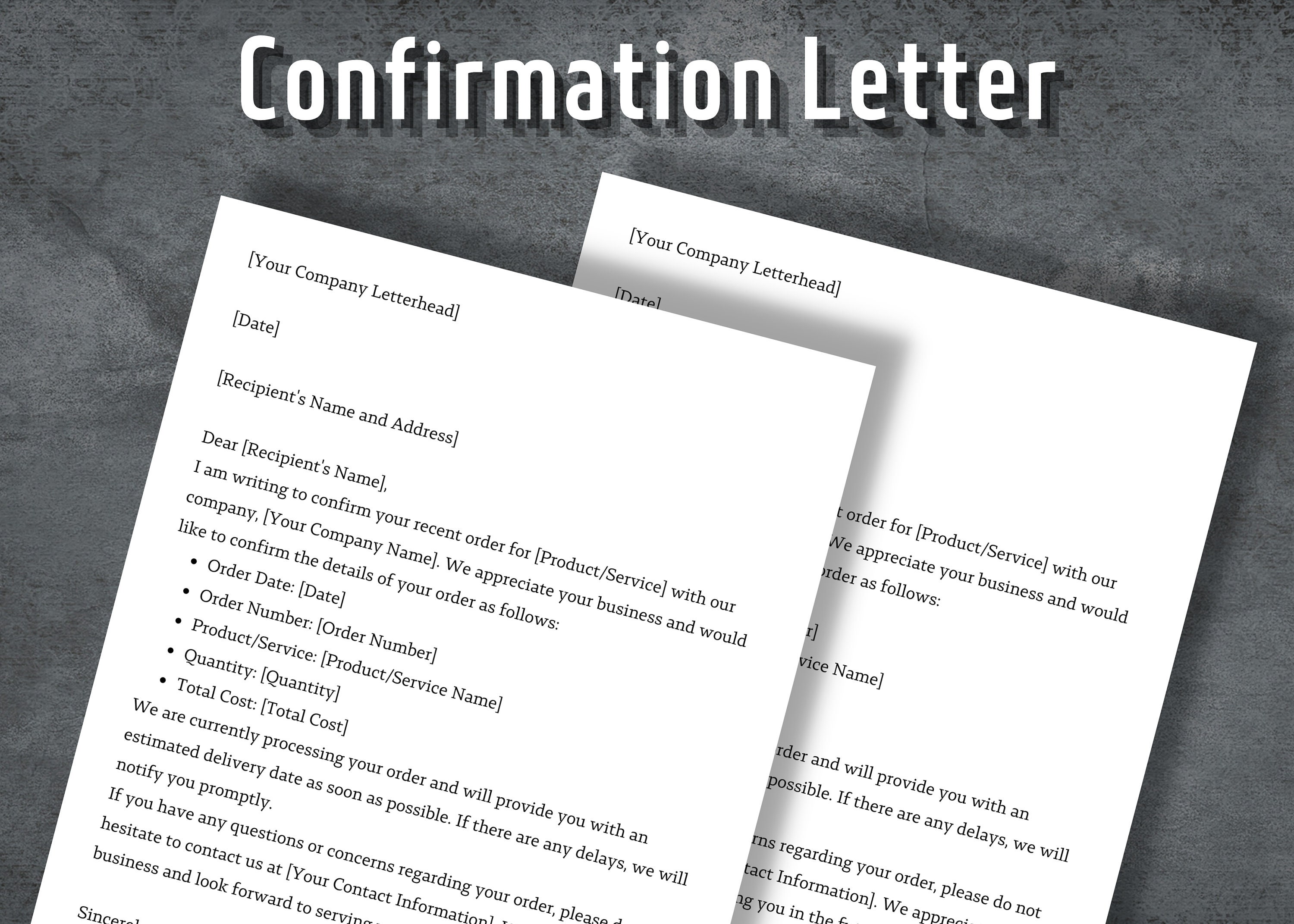Confirmation Letter, Printable Confirmation Order, Confirming Agreement ...