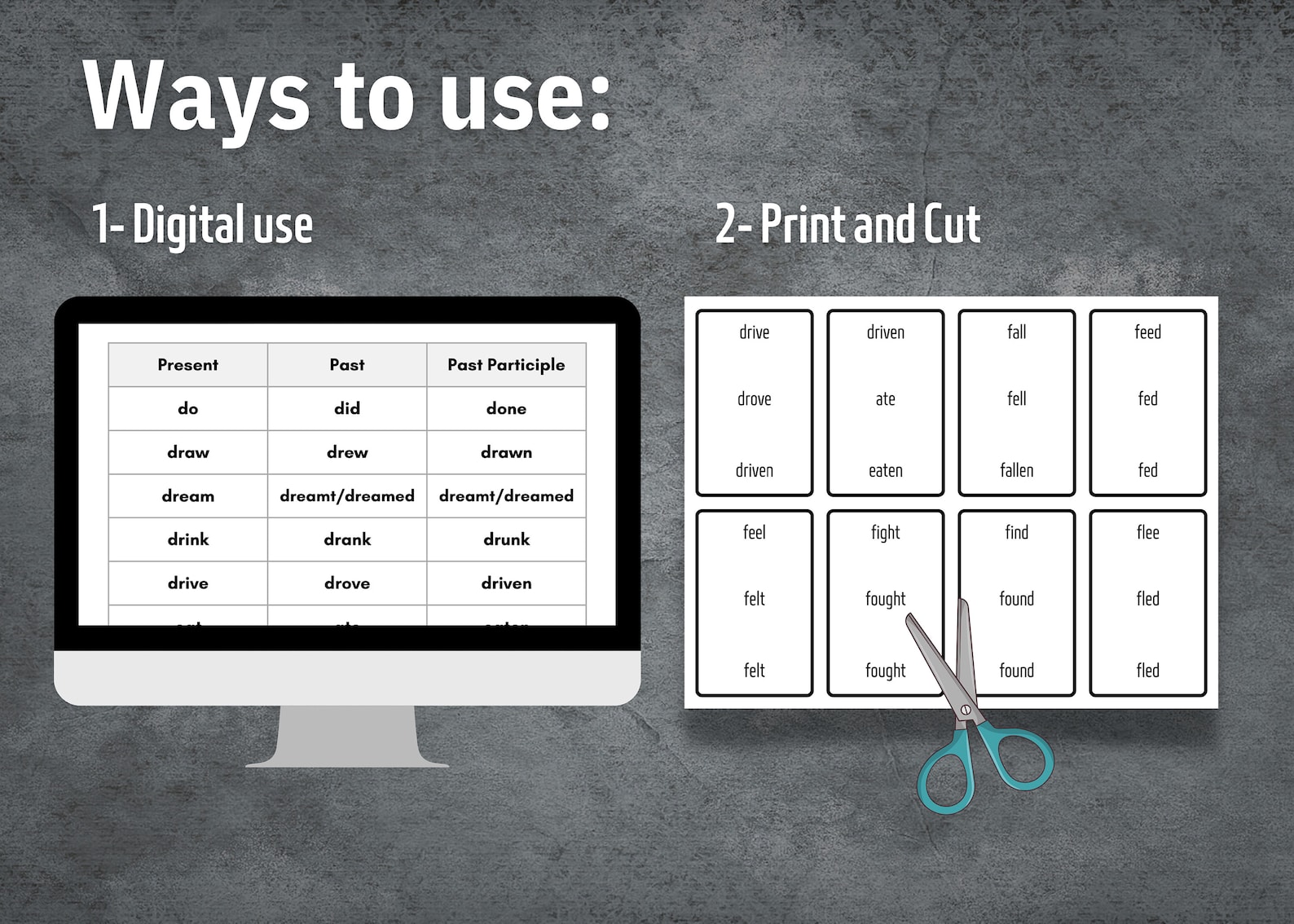 Irregular Verbs Flash Cards, Preschool Flashcards, Printable Montessori ...